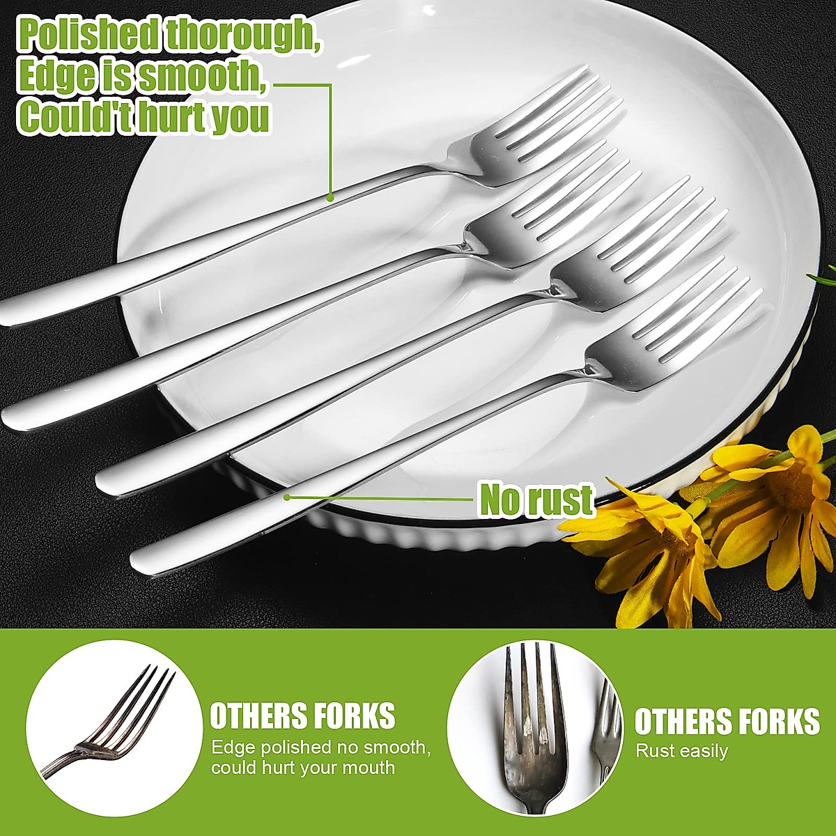 Stainless Steel Dinner Forks Set for，8-inch Modern Flatware Cutlery Forks，Food Grade Stainless Steel Flatware, Mirror-Polished & Dishwasher Safe, Use for Home Kitchen, Party or Restaurant