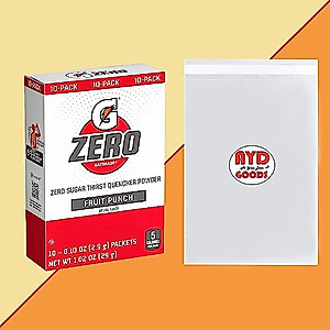 Gatorade Zero Powder Packets, Fruit Punch, 0.10oz Sugar free Gatorade Powder Packets (Pack of 10)