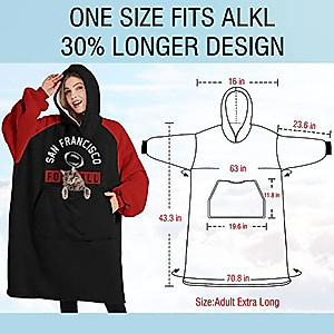 City Classic Football Wearable Oversized Blanket with Super Pockets, Sherpa Blanket Hooded, Warm Winnter Fuzzy Pullover for Women & Men