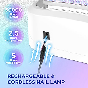 Aedavey Cordless Nail Lamp, 120W Rechargeable UV Nail Lamp for Gel Nails, LED Nail Lamp with 4 Timer Modes, Gel Nail Light Decorate with Sparkling Nail Rhinestones Diamond