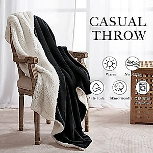 RYB HOME Black Blankets Sherpa 50" x 60", Super Soft Plush & Warm Blanket Throws for Camping Traveling Napping, Black, Throw Size