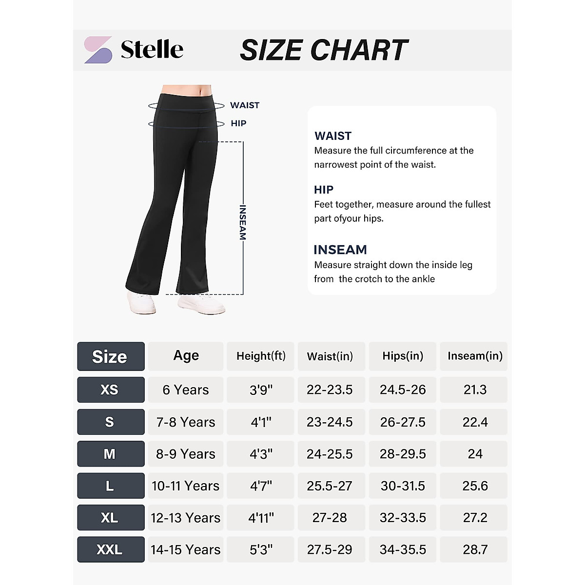 Stelle Girl's Flare Leggings High Waisted Yoga Pants Bootcut Dance Casual Pants Activewear Kids Bell Bottoms(Black,S)