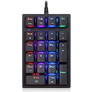MOTOSPEED Macro Mechanical Numeric Keypad USB Wired 21 Keys Mini Numpad Portable Keypad RGB Backlight Gaming Keypad Extended Layout for Cashier(Fully Programmable Keys)