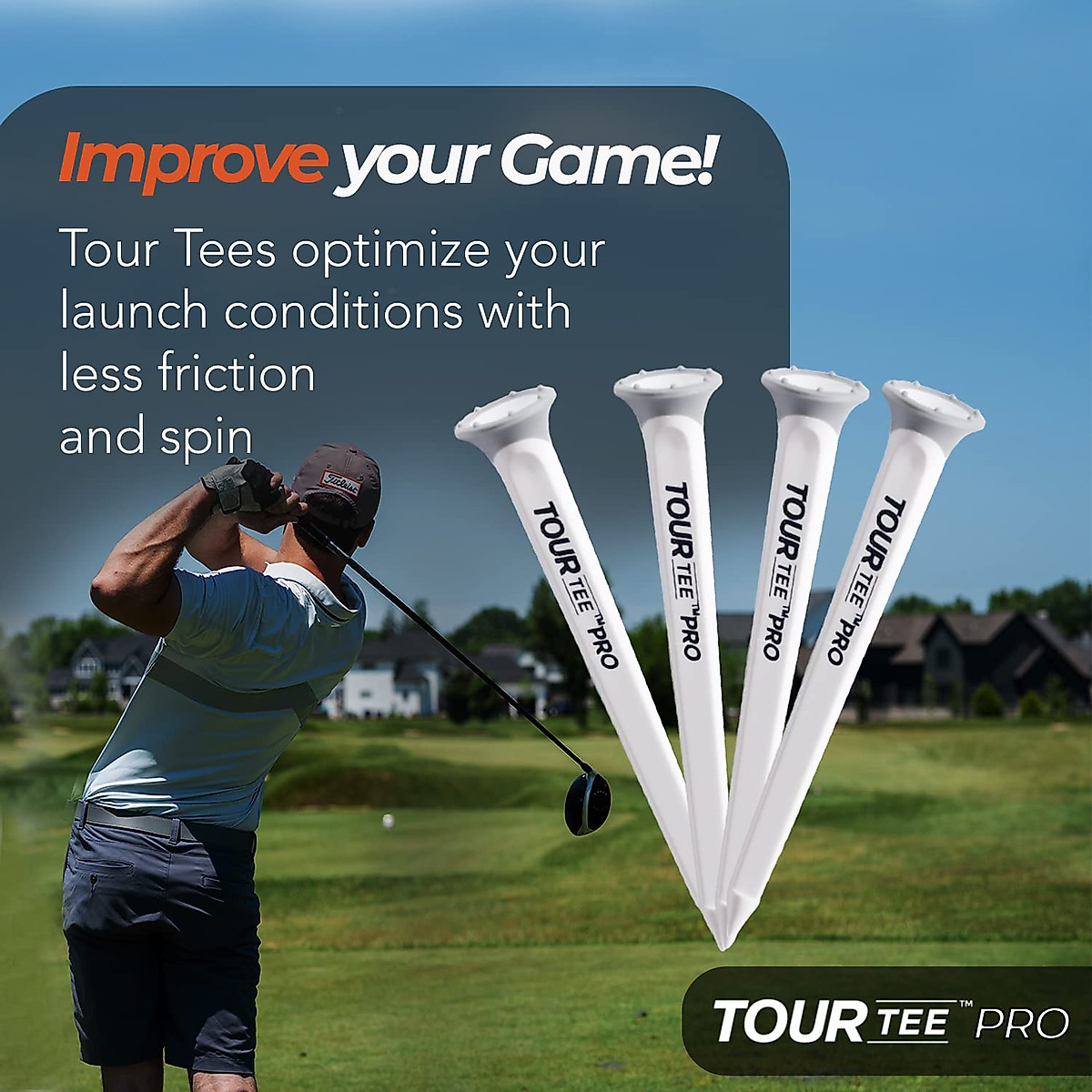 CMC Design Tour Tee Pro Pack - Frictionless Golf Tees for More Distance & Consistent Yards - Reusable, Made with Recycled Plastic & Virtually Unbreakable - Four 3.15” Golf Tees with Standard Cup