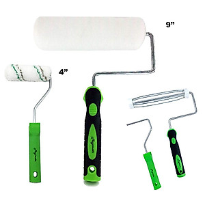 Magimate Paint Roller Kit with Tray Large Paint Roller Small Stain Roller and Brush Assorted for Painting Walls Decks Houses, Roller Handle Threaded Extendable Rollers Set 9 Inch -12PK