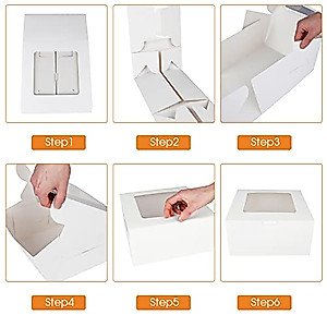 ZENOWICK Cake Boxes Set (50 Pcs, 25 Boxes & 25 Boards) White 10x10x5 Inches Tall Cake Boxes with Window,Boxes with Round Cake Boards for Christmas, Birthday Party, Valentine's Day,Pastries, Cookies
