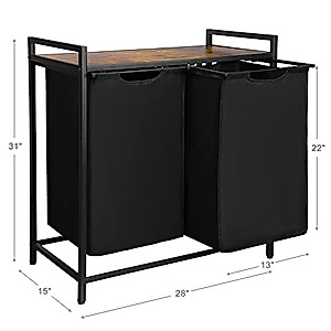 Graciadeco Double Laundry Hamper 2 Compartment Laundry Sorter with shelf 2 Section Laundry Basket with 2 x 16 Gal Pull Out Removable Bags