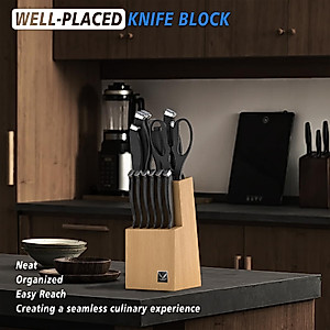 Petalirs Knife Set, 14 Pieces Kitchen Knife Set with Wooden Block, Dishwasher Safe, German Stainless Steel Knife Block Set