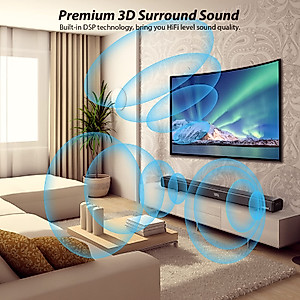 Sound Bars for TV, KMOUK Sound Bar with Built-in Dual Subwoofers, Soundbar with 6 Speakers, 4 Equalizer Mode Bluetooth 5.0, HDMI ARC/Optical/AUX Connection, 100W Soundbar 2.1 with Bass