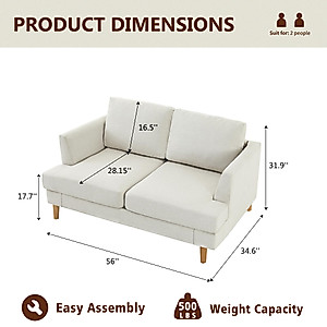 Busaurus Loveseat Sofa 56", Small Couches for Small Spaces, Mid Century Love Seat Couches for Living Room, Upholstered 2-Seater Small Couch for Bedroom, Waiting Room, Beige