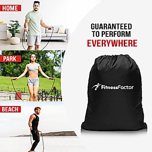 Fitness Factor Jump Rope With Adjustable Length, Tangle-Free Skipping Rope for Gym Workout,Crossfit, Fitness Exercise, WOD, Boxing, MMA, Endurance Training Include Carrying Pouch (Red)