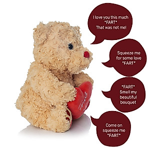 Valentine's Teddy Bear Gag Farting - Brown Plush Bear with Red Hug Me Love Heart Dirty Talking Valentines Day Funny Farting Stuffed Animal Girlfriend Boyfriend Anniversary Get Well Gift 11"