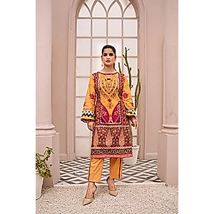 IshDeena Indian Kurtis for Women Indian Style Kurta Tops Pakistani Kurtis for Women Pure Cotton Digital Printed Long Shirts (Large/Mustard & Purple)