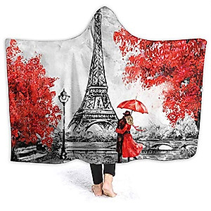 JASMODER Eiffel Tower Paris Love Couple Hoodie Blanket Wearable Throw Blankets for Couch Blanket Hooded for Baby Kids Men Women