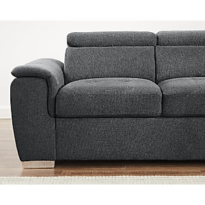 THSUPER 125'' U Shaped Sectional Sleeper Sofa with Pull Out Bed, Storage Chaise Lounge, and Adjustable Headrest, U Shaped Sectional Couches for Living Room - Dark Grey