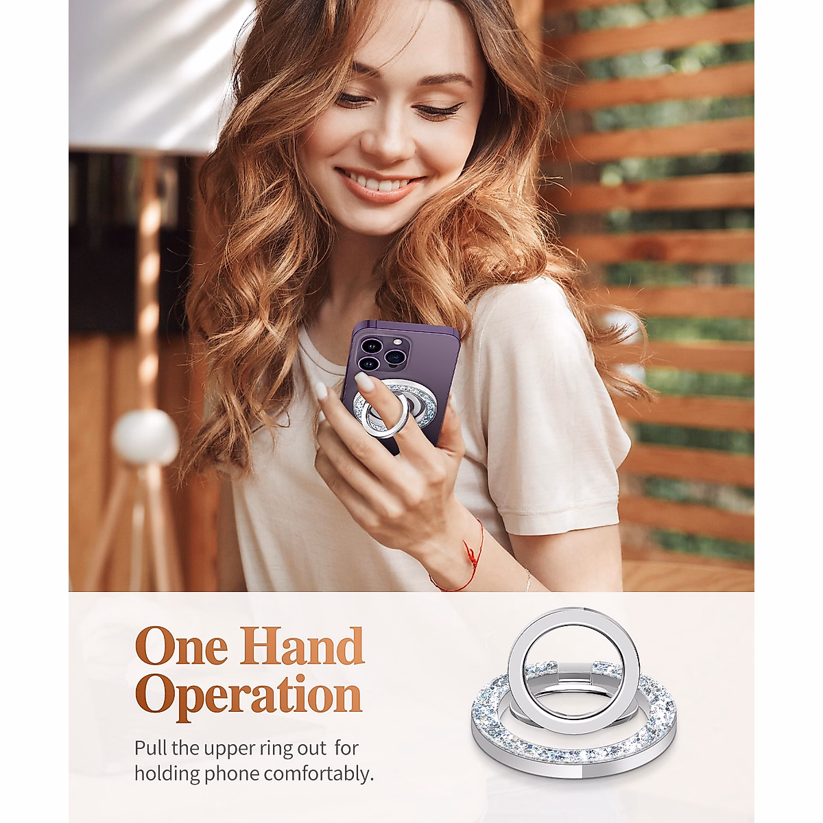 GVIEWIN Bundle - Compatible with iPhone 13 Pro Case (Hibicus) + Magnetic Phone Ring Holder (Glitter/Silver)