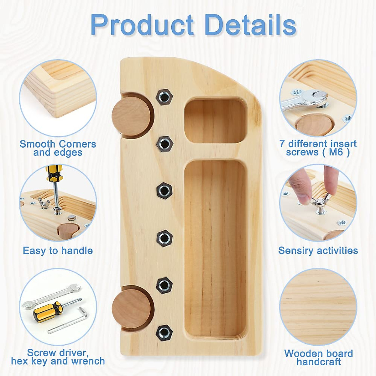 YGORTECH Montessori Wooden Screw Driver Board for Kids, Montessori Toys for 3 Year Old, Basic Skills Educational Sensory Learning Toy for Kids Toddlers Preschool.