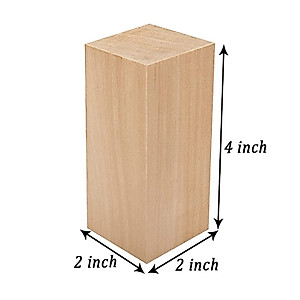 4 Inch Wood for Carving, 4 PCS Unfinished Wood Craft Cubes, Rectangular Wooden Blocks for DIY Carving, Large Unfinished Whittling Wood Blank Blocks for Kids or Adults (4×2×2Inch)