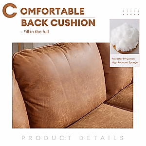 Weaxty 81.55" Sofa Couch, L Shaped Faux Leather Sectional with Chaise Suede Fabric Couch Sofas with Comfortable Cushions for Small Space Living Room Apartment, Right Chaise Brown