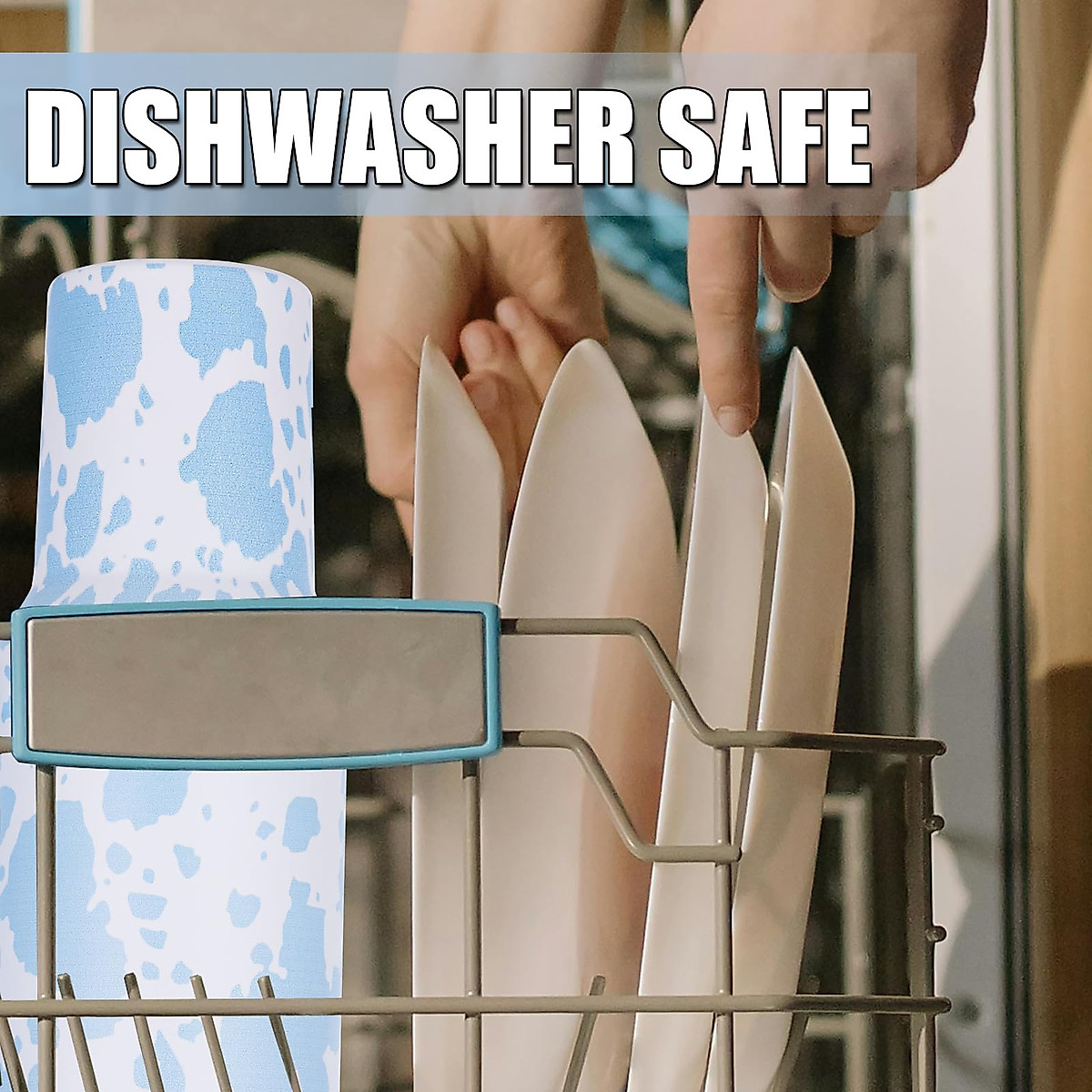 Xereizo 40 oz Tumbler with Handle and Straw, Leak Proof Stainless Steel Insulated Travel Coffee Tumbler Cups Lid and Straw, Iced for 40 Hours Cupholder Friendly Water Bottle Mug, Cow Stripe Glacier