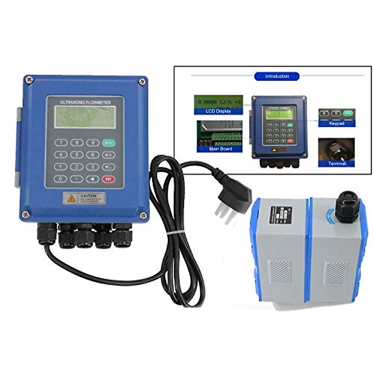 VTSYIQI Ultrasonic Flow Meter Flowmeter DN25mm-DN100mm TUF-2000B Wall Mounted Type RS485 Interface IP67 Protection TS-2 Transducer