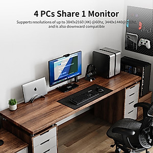 TESmart HDMI KVM Switch 4 Port 4K@60Hz, KVM Switch 1 Monitor 4 Computers EDID Emulators, USB 2.0, L/R Audio, Hotkey Switch, Button Switch with Remote Controller and All Cables