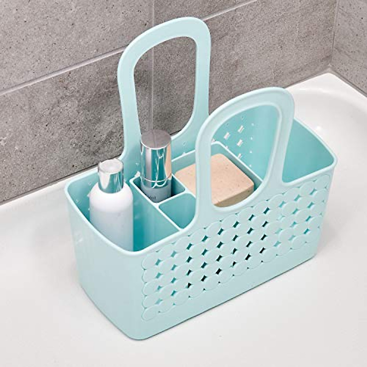 iDesign Plastic Divided Shower Caddy Tote, College Essential for Dorm Room, Communal and Shared Bathroom, The Orbz Collection - 11.75" x 6" x 12", Mint Green