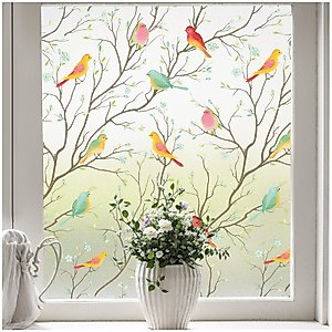 Coavas Stained Glass Window Film, Decorative Frosted Glass Window Privacy Film, Static Cling Non-Adhesive Window Sticker for Front Door Bathroom Heat Control Anti UV, 17.7 x 78.7 Inches