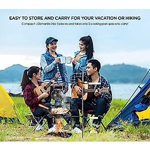 Campfire Grill Grate Fire Pit Grill Grate Open Fire Cooking Equipment Swivel Campfire Grill with Heat Resistant Adjustable Griddle Plate to Cook Food Over Open Camp Fire for Outdoor Camping BBQ Black