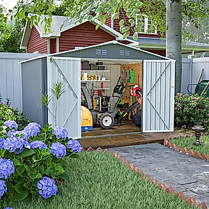 Goohome 10ftx8ft Storage Sheds, Metal Outside Garden Storage Shed w/Lockable Door, Roof Design Sheds & Outdoor Storage, Stable Spacious House Garden Utility Tool Storage Shed for Backyard, Bike Shed