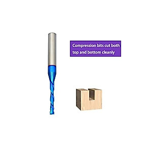 Ruhi Spiral Router Bits Up Down Compression Bit 1/8 inch Cutting Diameter, 1/4 inch Shank Solid Carbide CNC End Mill with Nano Blue Coating for Wood Carving C2184…