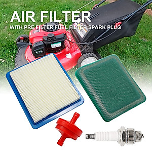 UOIENRT Air Filter with Pre Filter Fuel Filter Spark Plug Replacement for BS 625e 675ex 725ex Troy-Bilt TB110 TB230 TB130 TB210 3.5-6.75 Gross HP LG491588JD, 491588S 491588 399959