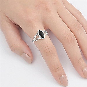 Simulated Black Onyx Knot Open Ring New .925 Sterling Silver Band Size 8