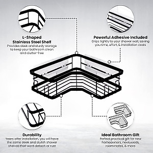 Rapt Home Goods Corner Shower Caddy - 2-Pack Rustproof Stainless Steel Adhesive Shower Shelves for Bathroom & Bathtub Storage - Drill-Free, Large Capacity