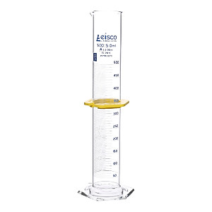 EISCO Graduated Cylinder, 500mL - ASTM, Class A Tolerance ±2.00mL - Protective Collar, Hexagonal Base - Blue Graduations - Borosilicate 3.3 Glass