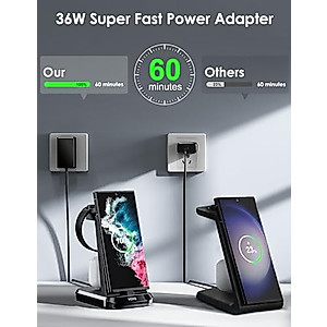 VCVS 36W USB C Super Fast Charging Station for Samsung Phones Watches Earbuds, 3 in 1 Wireless Charger for Samsung Galaxy Watch 6/5/4/3, Galaxy S24/S23/S22/21/20,Note20/10,Z Fold/Flip 5/4,USB-C Buds