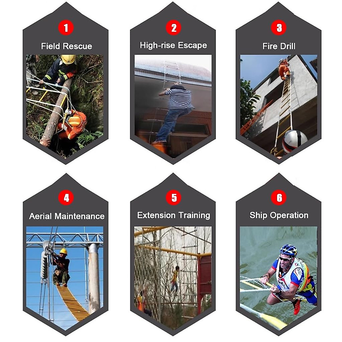 Emergency Fire Escape Rope Ladder Flame Resistant Emergency Fire Safety Evacuation Ladder Fast to Deploy Sturdy & Strong Portable and Reusable(16F/5M)