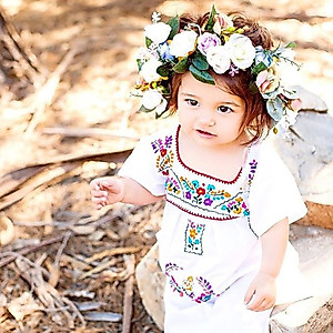 Kashoer Newborn Toddler Baby Girls Ethnic Embroidery Floral Dress Long Sleeve Party Sundress Skirt (6-12Months, White)