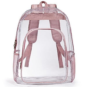 ZJIE Clear Backpack Heavy Duty Transparent Backpack See Through Backpacks Clear PVC Bookbags for School, Work, Travel, Festival, College, Rose Gold