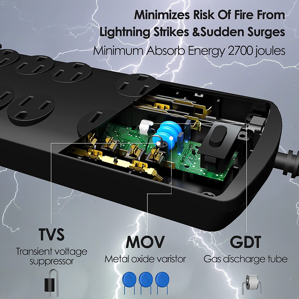 Power Strip, T-SIDAKE Socket, with 10 AC Power Outlets, 3 USB 3.0 Ports and a USB C Port, 6 Feet Extension Cord (1875W/15A), is a Necessity for Offices, Homes, and Dormitories. (Black)