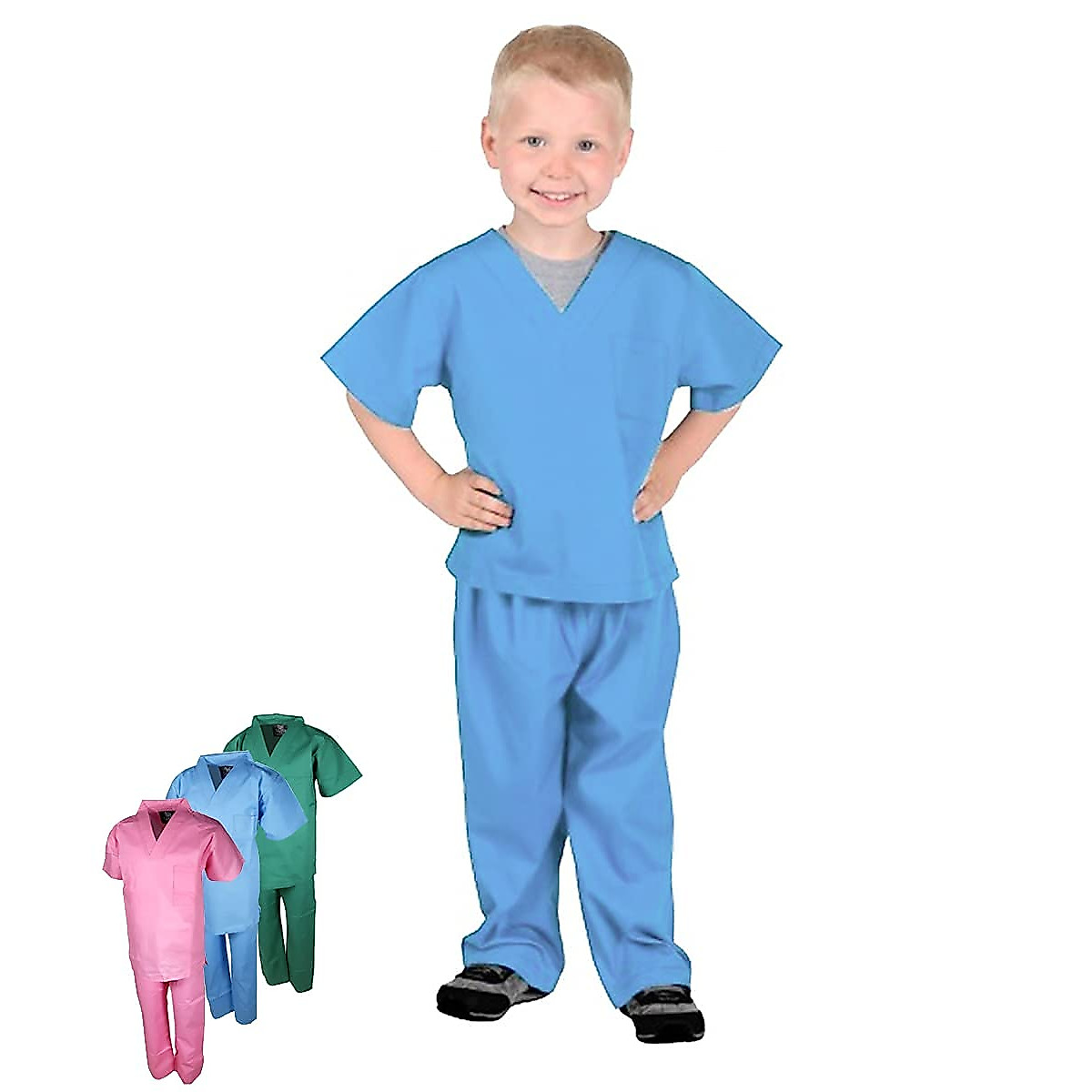 IntelliFun Toddler Kids Dress Up Pretend Role Play Scrub Sets Halloween School Home Play for Ages 3+ (Teal Blue, L 8-10Y)