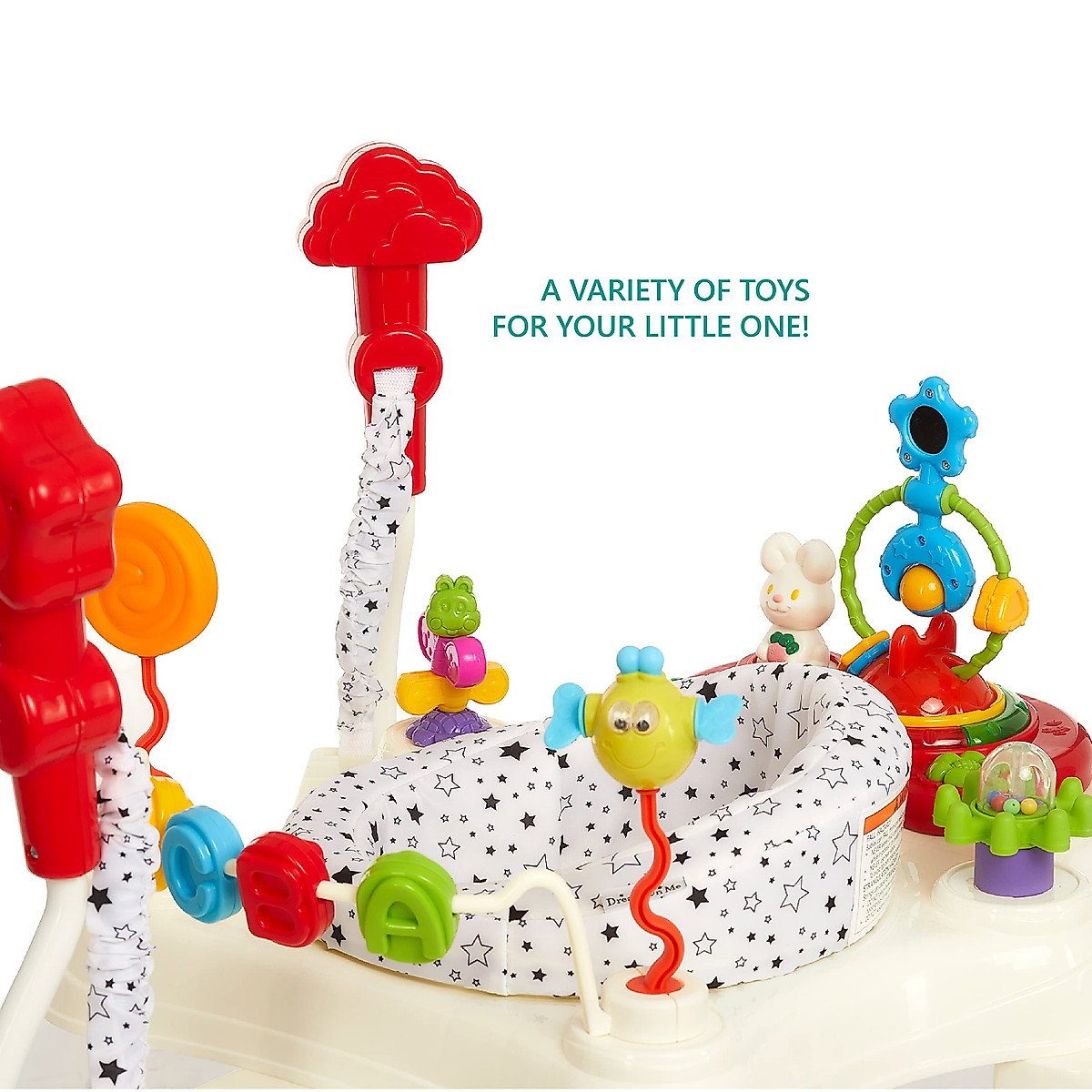 Dream On Me Zany 2-in-1 Baby Activity Center and Bouncer in White and Black Print, Sturdy and Strong Frame, 3 Height Positions, 360° Rotating Seat, 12 Songs with Flash Lights