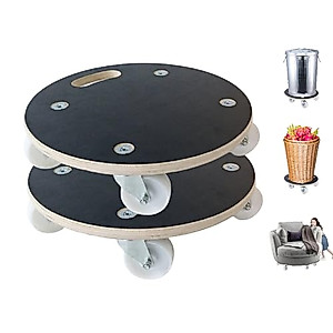 15-Inch Round Wood Platform Dolly with PP Smooth 3" Wheel, 551-lb Load Capacity Heavy Duty Wood Furniture Dolly, Multifunctional Movers Carrier,Plant Dolly, Two Pack