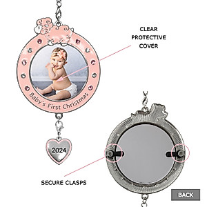 BANBERRY DESIGNS Baby Girl's First Christmas - 2024 Photo Ornament - Dated Xmas Picture Decoration for Newborn Daughter - Baby's 1st Keepsake - Gift/Storage Bag Included