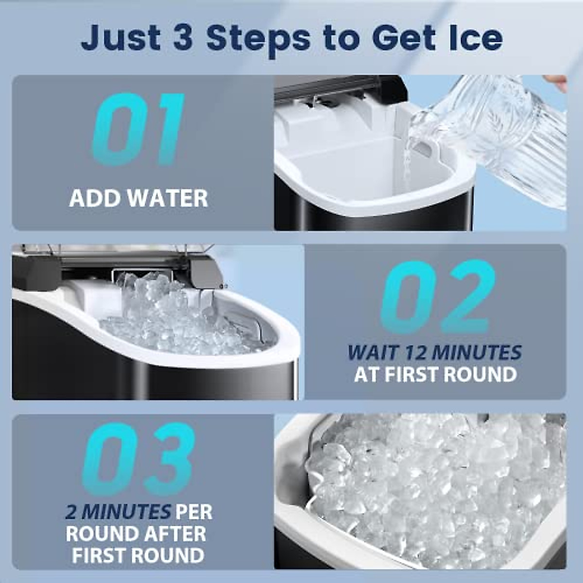 Nugget Ice Maker Countertop, FREE VILLAGE Pebble Ice Maker Machine, 33Lbs/Day, Self-Cleaning & Quiet, Portable Ice Machine with 1.2Qt Water Reservoir, Ice Scoop and Basket for Home Office Party RV