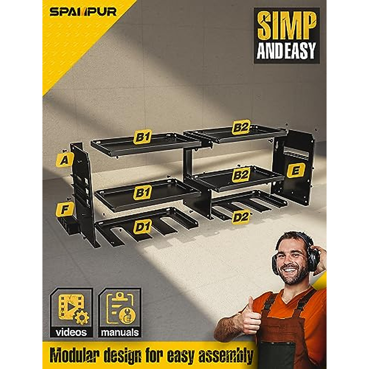 Power Tool Organizer Wall Mount with Charging Station, Garage Tool Shelf 6 Drill Holders, Tool Battery Holder with Screwdriver Heavy Duty Rack, Tool Storage Rack with 4 Outlet Power Strip