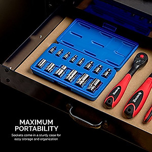NEIKO 04300A E-Torx Socket Set, 14 Piece, External Torx Socket, E4 to E24, 1/4”, 3/8” and 1/2” Drive, Female Star External Torx, Inverted Torx Socket Set, Cr-V Steel