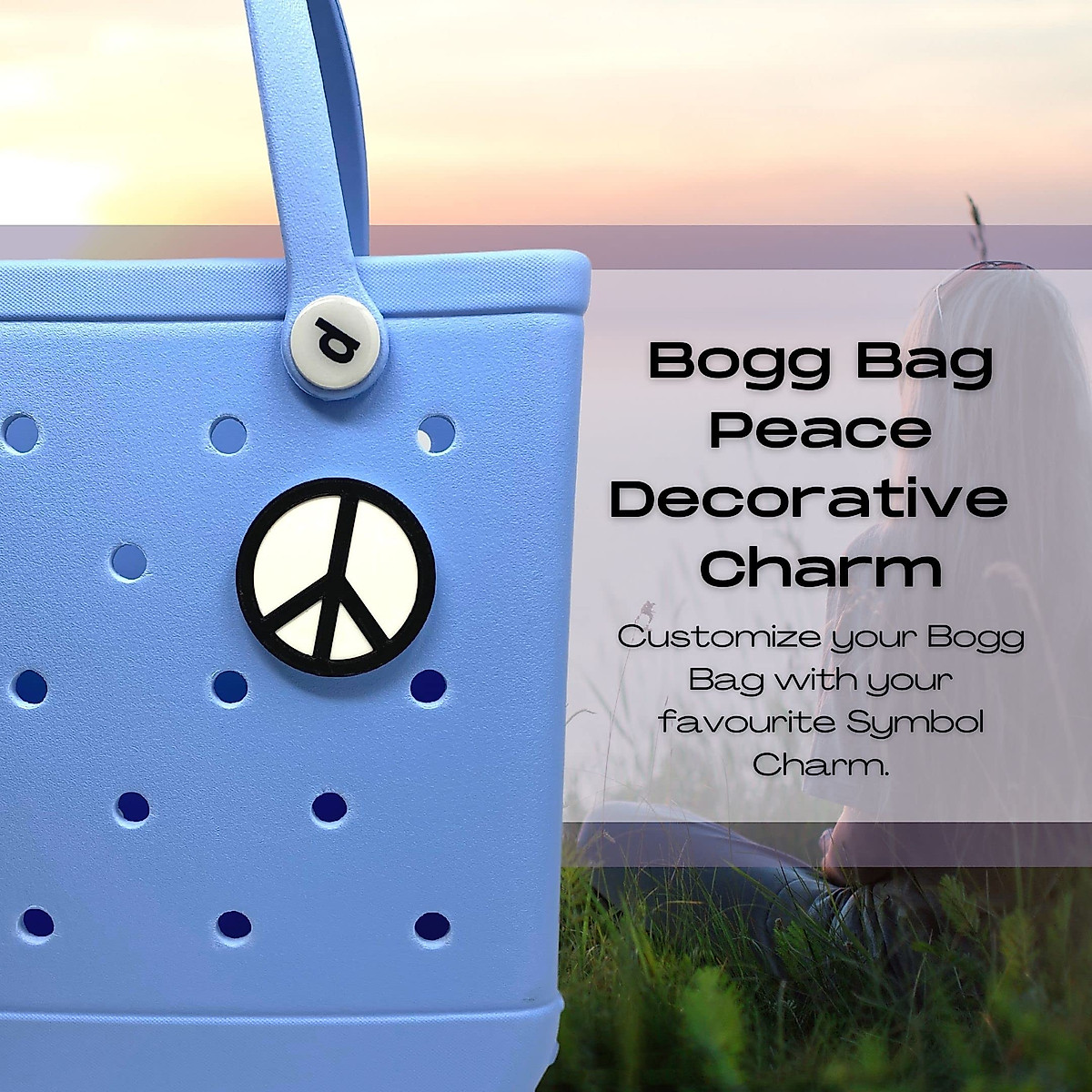 FRESHe BOGLETS - Peace Sign Charm Compatible with Bogg Bags, Simply Southern and Other Similar Tote Bags.