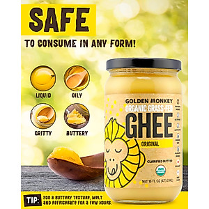 Organic Ghee Butter Grass Fed Clarified – 16 Oz Ghee Butter – Unsalted Butter Certified Organic Ghee Oil – Perfect for Paleo, Keto, Lactose & Gluten Free Diet