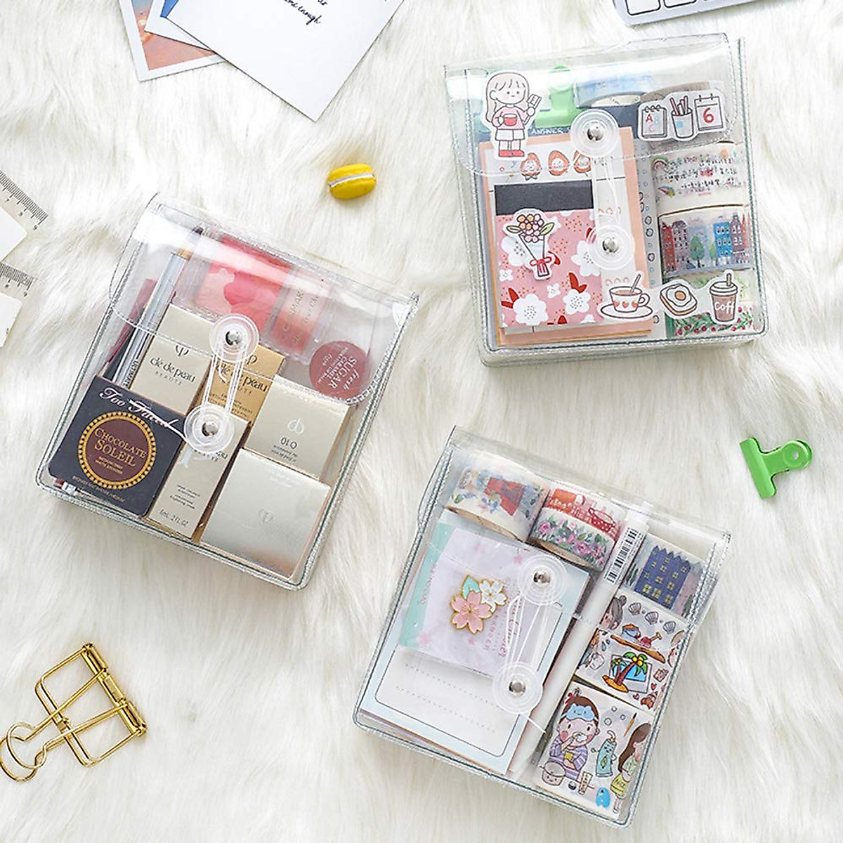 ZMLSED Washi Masking Tapes Multi Organizer Pouch, Minimalist Transparent Large-Capacity Visible Portable Storage Bag for Stationery Stickers Travel Small Object Planner Pens Journal Supplies